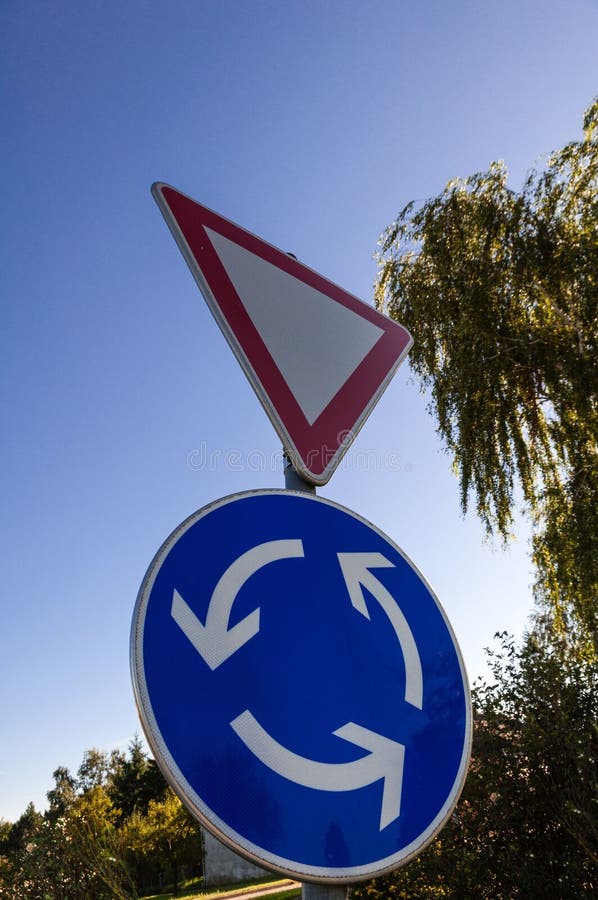 Sign Roundabout and Give-way, Traffic Sign Stock Photo - Image of sign ...