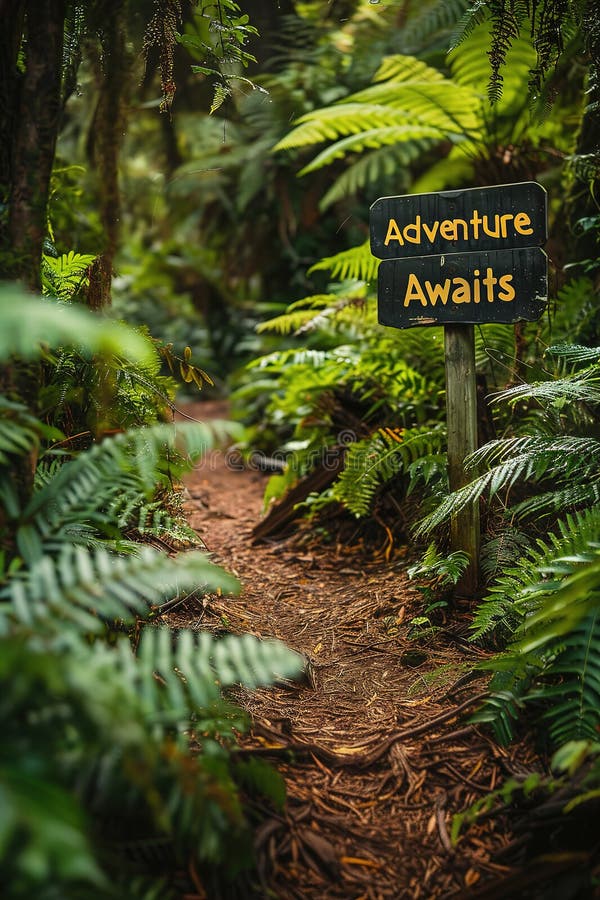 Sign Saying Adventure Awaits at the Start of a Forest Trail Stock Image ...