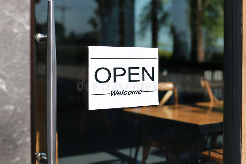 A Sign that Says Open is on a Door Stock Photo - Image of sign ...