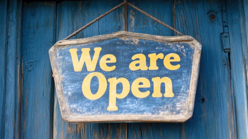 A Sign that Says we are Open Hanging on a Door Stock Illustration ...
