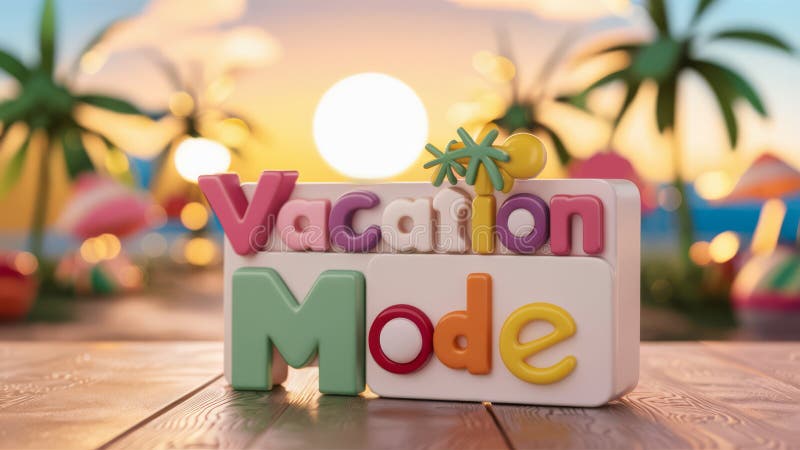 A Sign that Says Vacation Mode on a Table with Palm Trees, AI Stock ...
