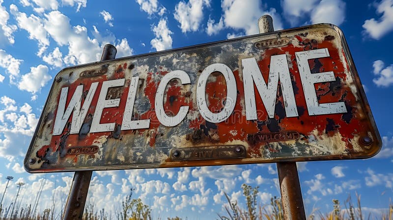 A Sign that Says "welcome" is on a Post in a Field Stock Illustration ...