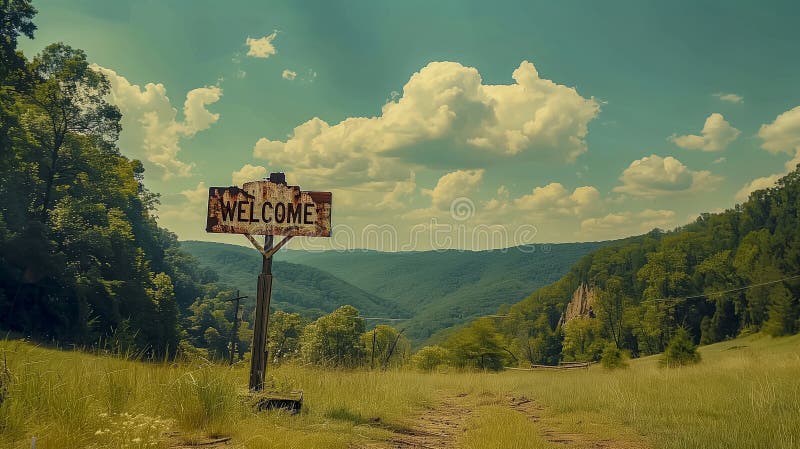 A Sign that Says "welcome" is on a Post in a Grassy Field Stock ...