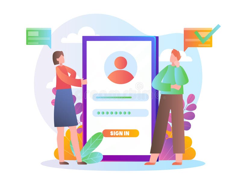 Sign in Screen with Two Characters. Vector Illustration Stock ...
