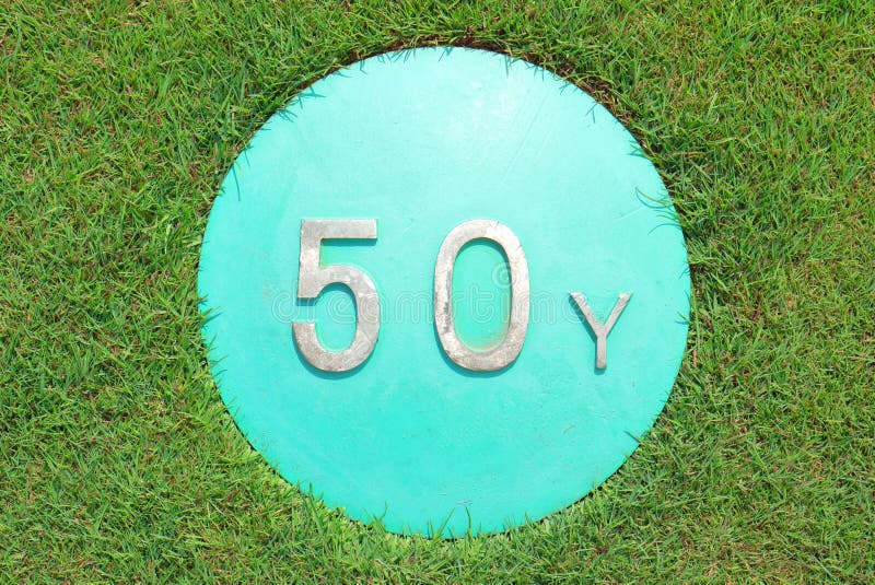 The Sign Show 50 Yard Distance on Green Golf Course. Stock Image ...