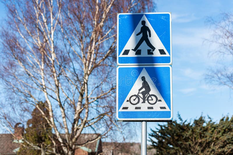 Sign Showing Pedestrian and Bike Path Crossing Stock Image - Image of ...
