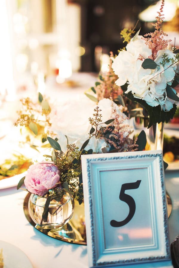 Sign Showing Table Number at Wedding Party Stock Photo - Image of vase ...