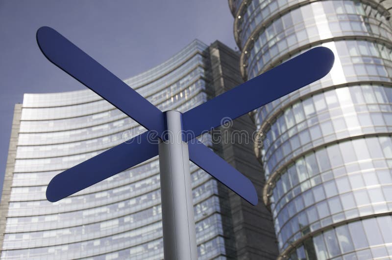 Sign with Skyscrapers As Background Stock Photo - Image of route ...