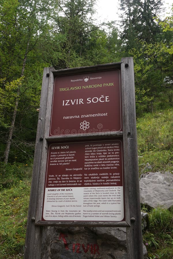 Sign for the Spring of the Soca River Editorial Photo - Image of ...