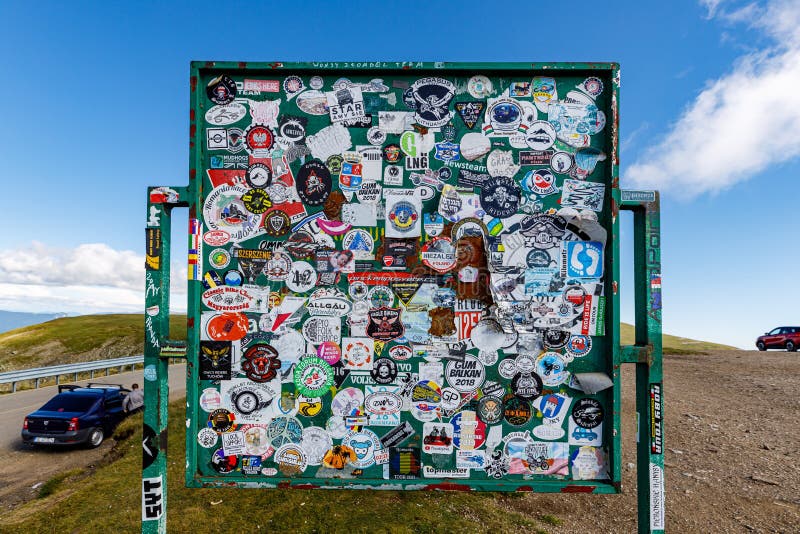 Sign and Sticker at the Transalpine Road in Romania Editorial Stock ...