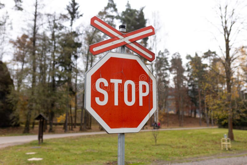 The Sign of a Stop at a Railway Crossing. a Red Mark on a Railway ...