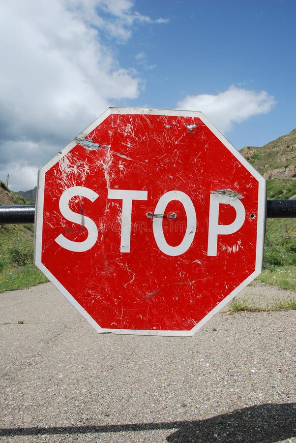 Sign STOP on road stock photo. Image of detention, road - 12649856