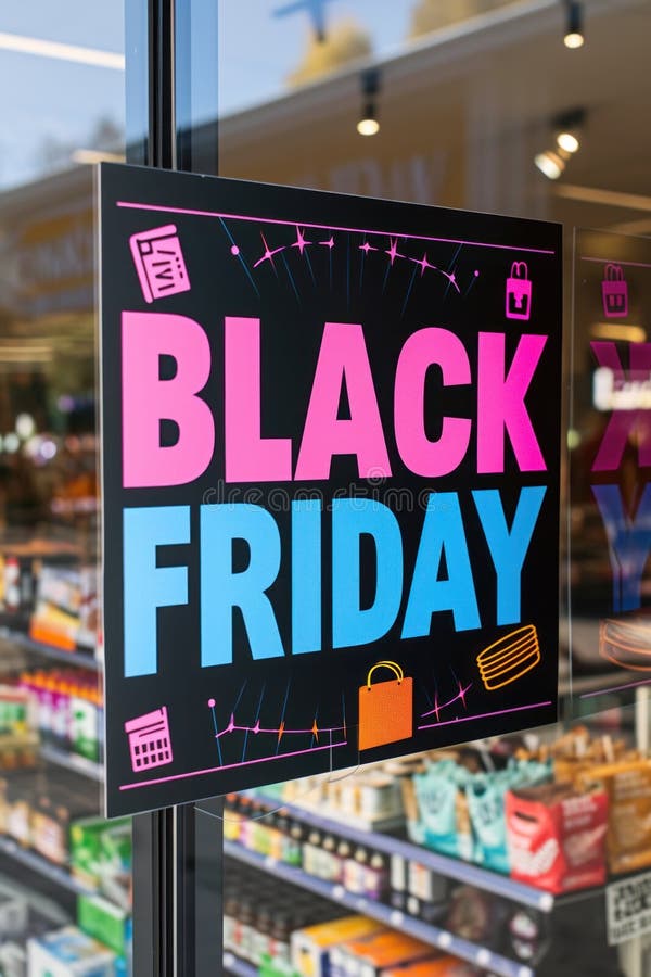 A Sign in a Store Window Advertising Black Friday Sales, AI Stock ...
