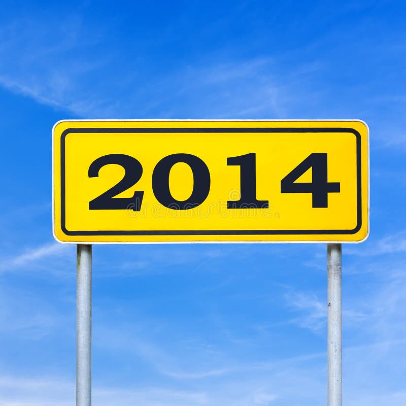 2014 sign on streetboard stock image. Image of year, yellow - 36449071