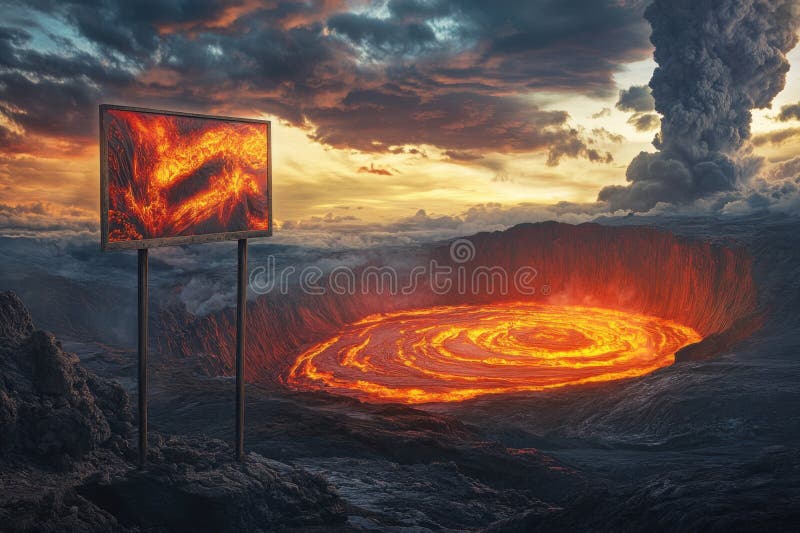 A Sign is Stuck in the Ground in Front of a Lava Field Stock ...