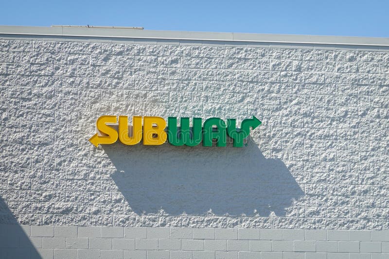 The Sign for Subway Sandwich Shops on a White Brick Wall Editorial ...