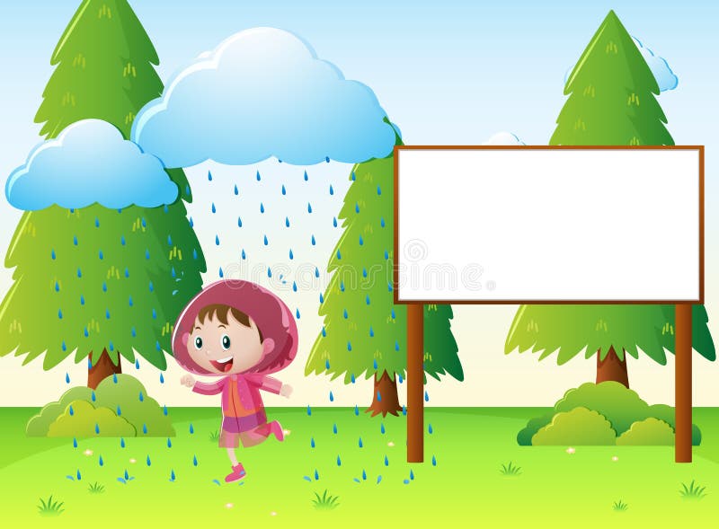 Sign Template with Girl in the Rain Stock Vector - Illustration of ...