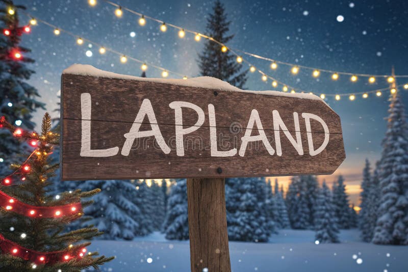 Sign with the Text Lapland in a Winter Landscape Stock Illustration ...