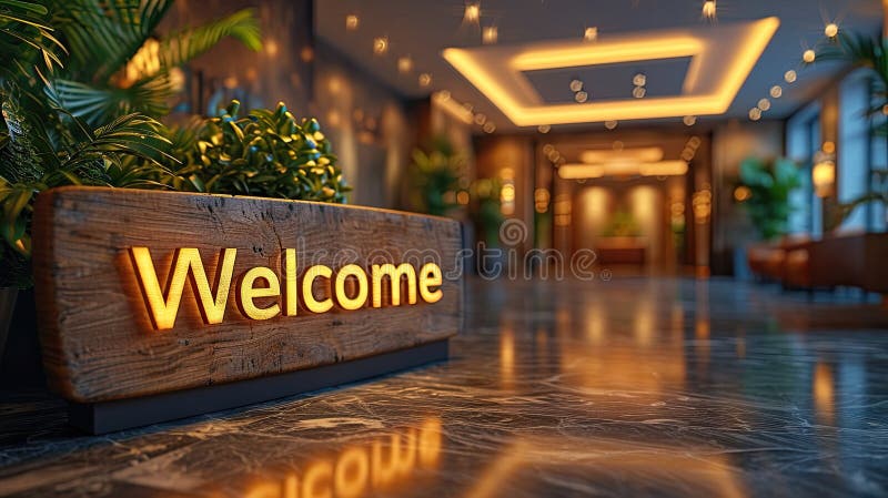 Sign with the Text Welcome in a Hotel. Stock Illustration ...
