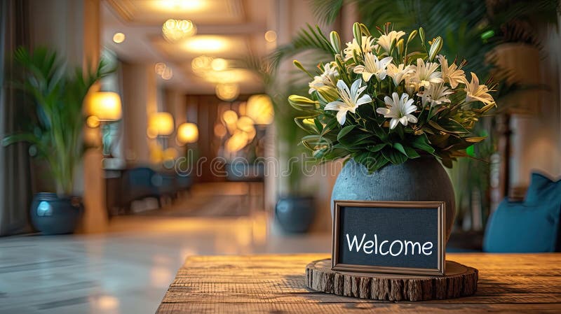 Sign with the Text Welcome in a Hotel. Stock Illustration ...