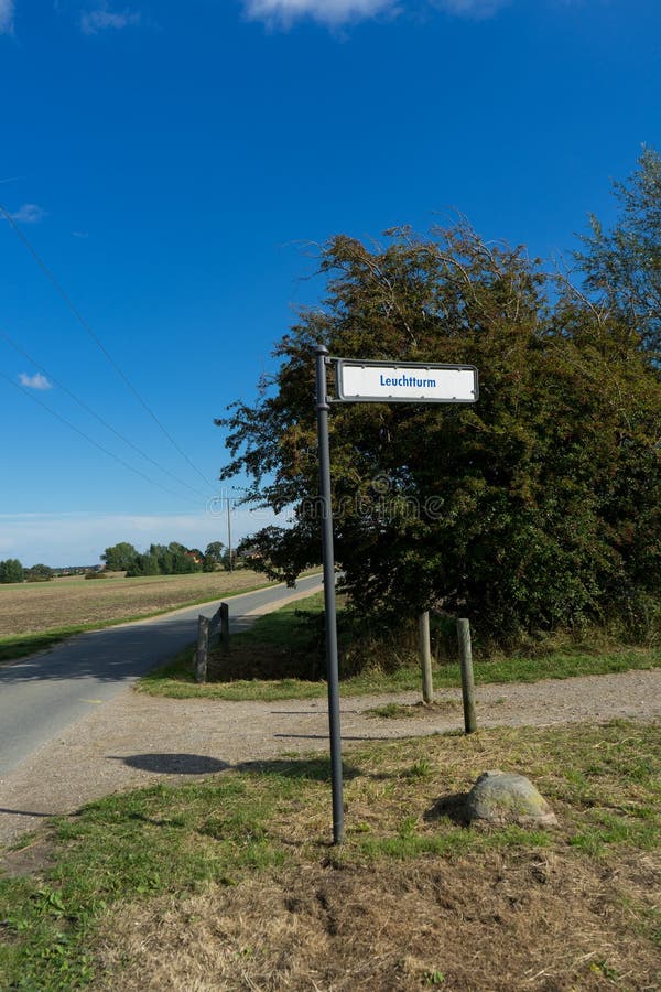 Sign To the Lighthouse of the German Village Bastorf Stock Image ...