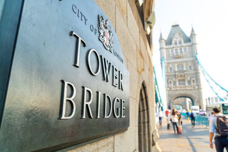 Sign of Tower bridge stock image. Image of landmark - 160615949