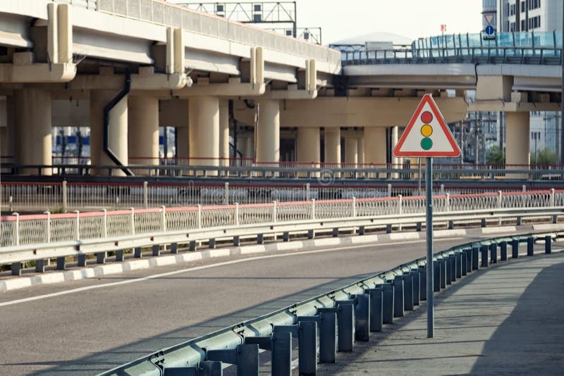Sign Traffic Light Installed at the Junction of the New Highway Stock ...