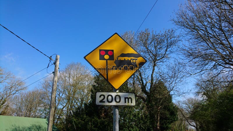Sign for the Train Crossing Stock Image - Image of 200m, sign: 90817633