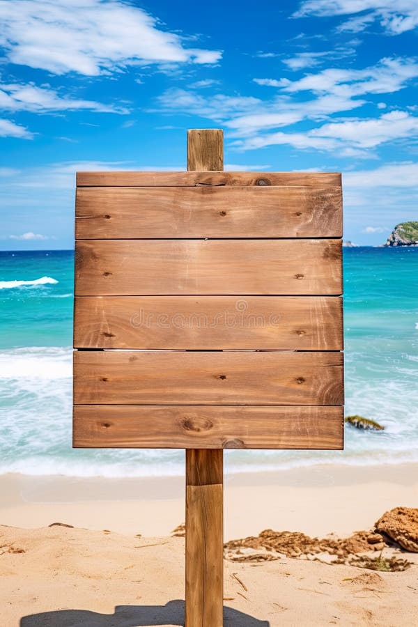 Sign on a Tranquil Seashore, Providing a Mockup with Ample Copy Space ...