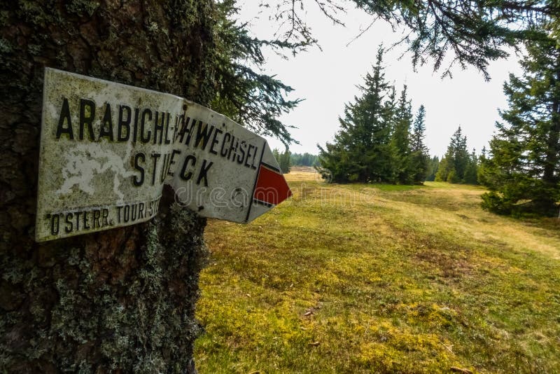 Sign on a Tree in the Austrian Alps Stock Photo - Image of adventure ...