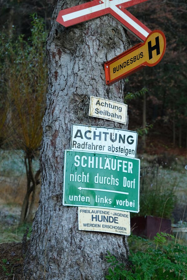 A Sign on a Tree with a Green Arrow Pointing To the Right Editorial ...