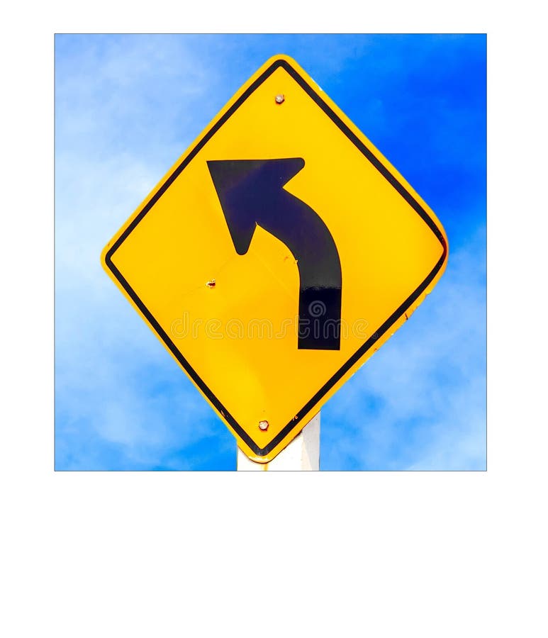 Sign Turn Left Instant Photo Stock Photo - Image of curve, symbol: 90809760