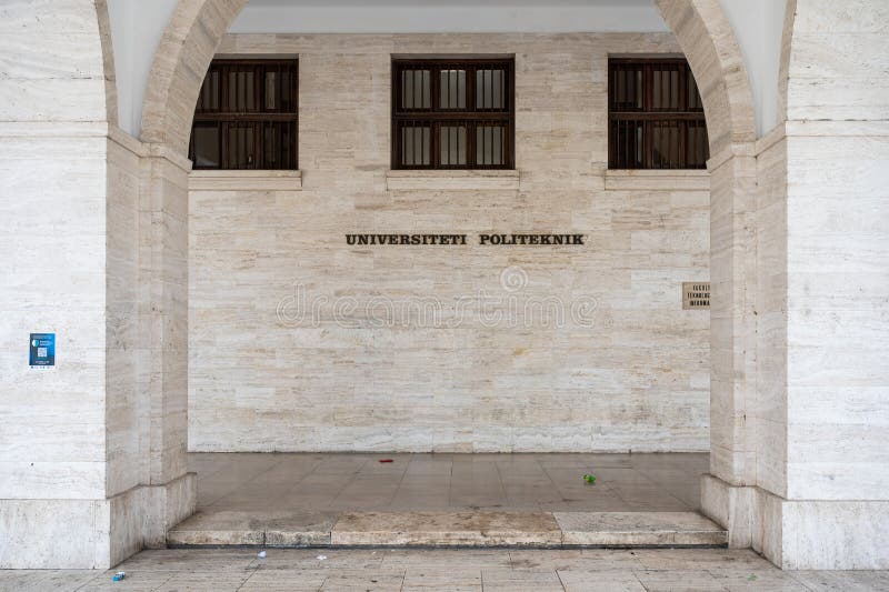 Sign at the University of Tirana, Polytechnical Campus, Tirana, Albania ...