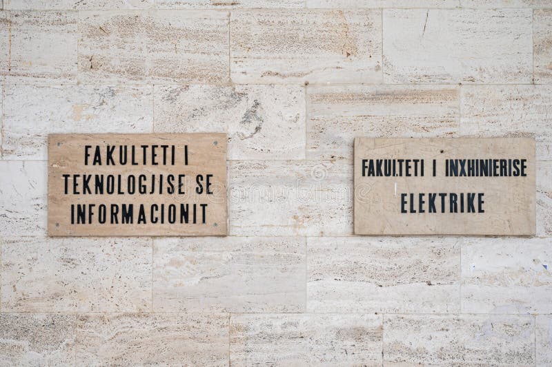 Sign at the University of Tirana, Polytechnical Campus, Tirana, Albania ...