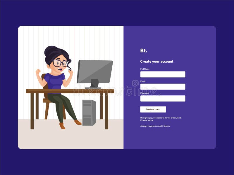 Create Your Account Sign Up Page Template Design Stock Vector ...