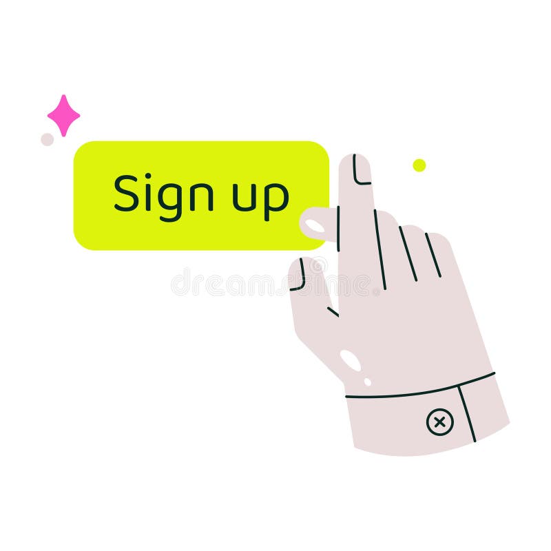 Sign Up Button with Hand Gesture in Flat Vector Illustration ...