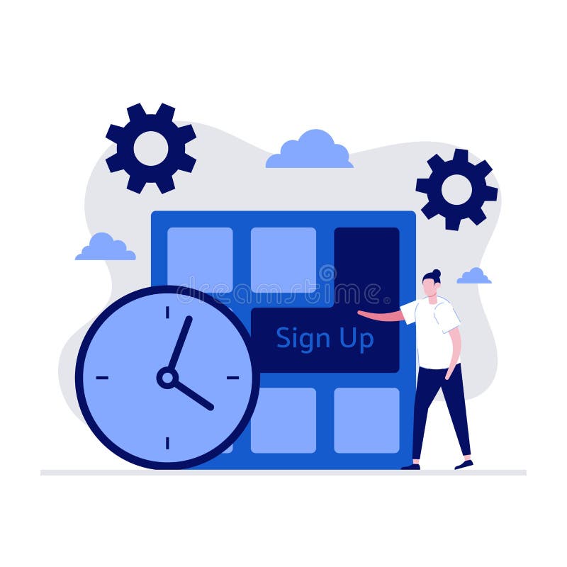 Sign Up Concept with Character Press the Button. Modern Vector ...