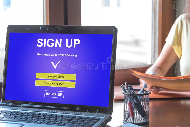 Sign Up Concept on a Laptop Screen Stock Photo - Image of user, concept ...