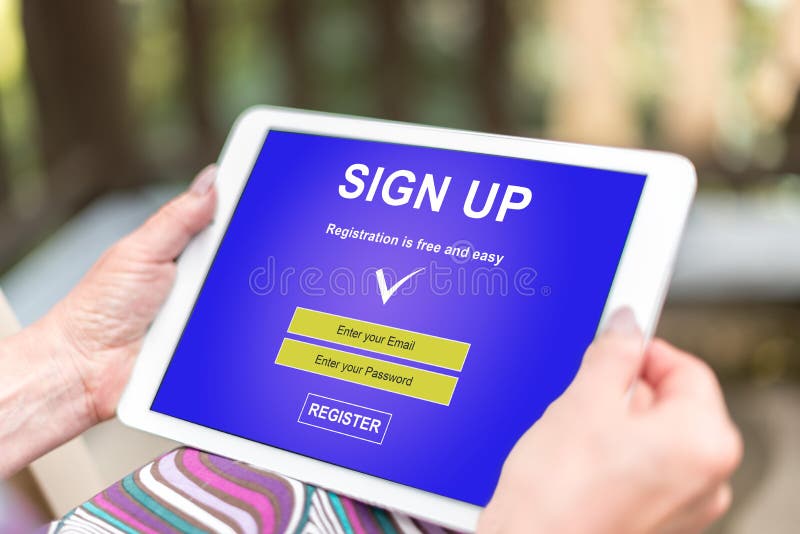 Sign Up Concept on a Tablet Stock Image - Image of join, enroll: 97506065