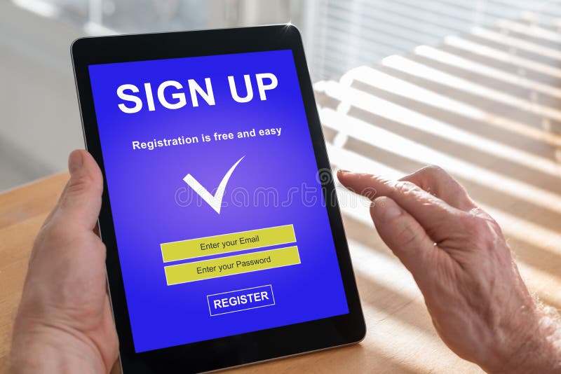 Sign Up Concept on a Tablet Stock Image - Image of internet, tablet ...