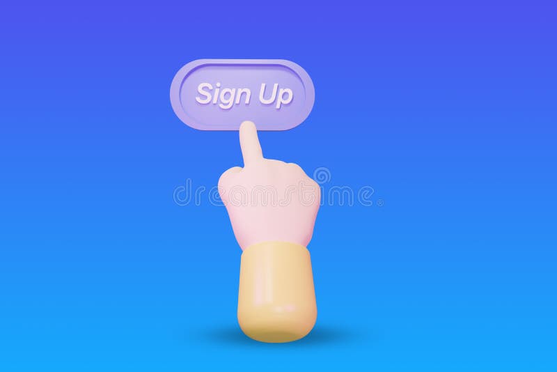 Sign Up 3d hand render stock illustration. Illustration of cartoon ...