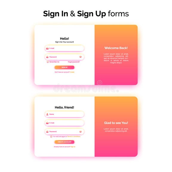 Sign in and Sign Up Forms, Web Design, Registration and Login Interface ...
