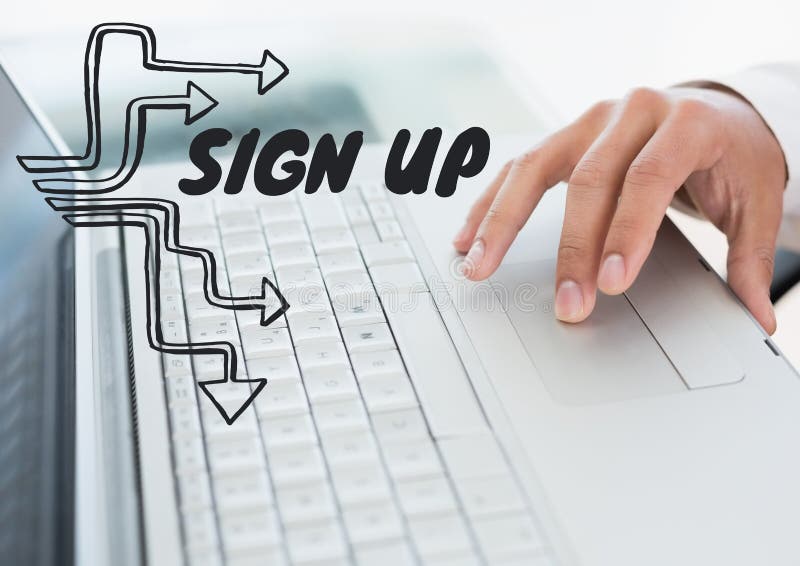 Sign Up Text Against Hand on Laptop Stock Illustration - Illustration ...