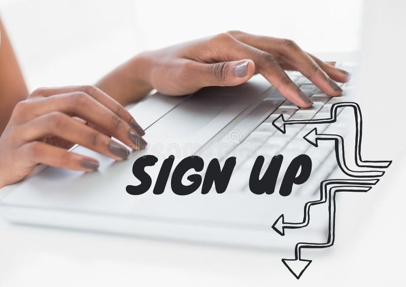 Sign Up Text Against Hands on Laptop Stock Illustration - Illustration ...
