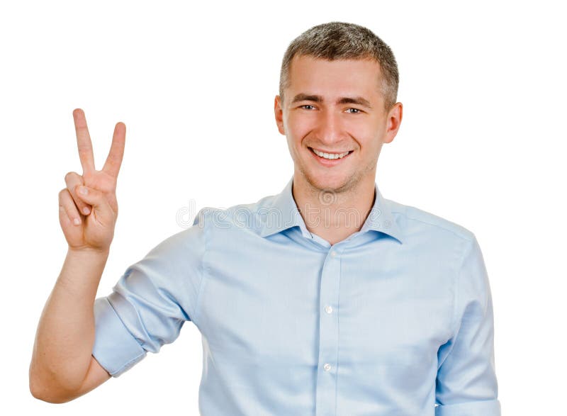 Man showing victory sign stock image. Image of cute, handsome - 48854301