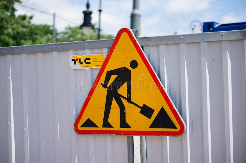 Sign Warning for Construction Editorial Photography - Image of company ...