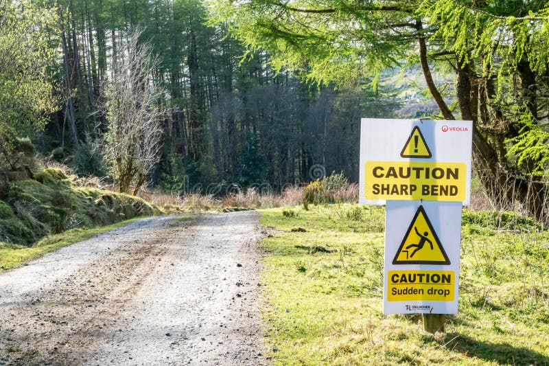 Sign Warning of a Dangerous Sharp Bend of the Road in Ireland Stock ...