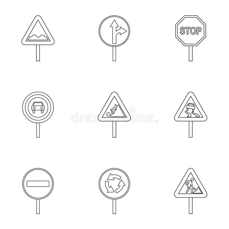 Sign Warning Icons Set, Outline Style Stock Vector - Illustration of ...