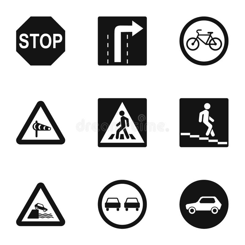 Sign Warning Icons Set, Simple Style Stock Vector - Illustration of ...