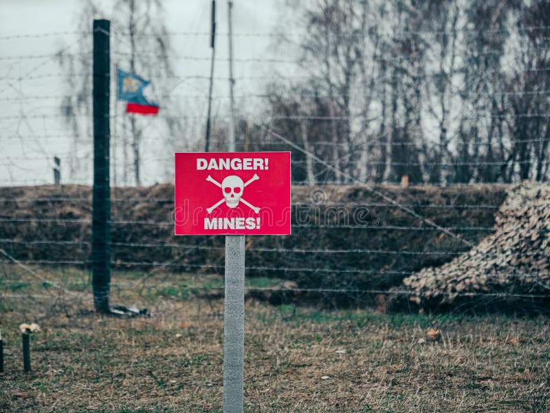 A Sign Warning of Mines in Front of the Line of Demarcation. Security ...